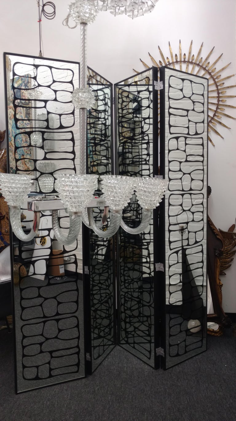 Abstract Modern Reverse Painted Glass Mirrored Screen For Sale at 1stDibs