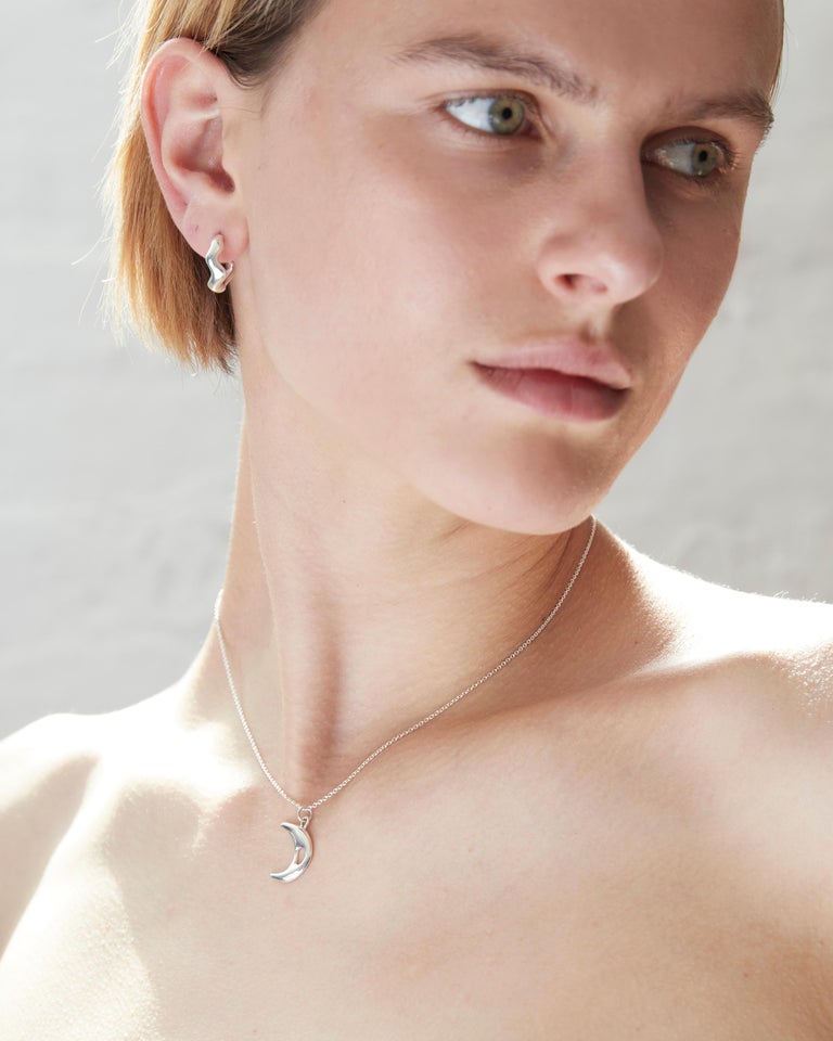 Abstract Moon Necklace in Recycled Silver For Sale at 1stDibs