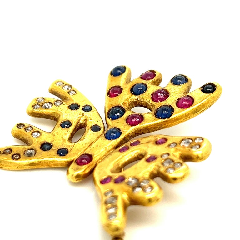 Abstract Multi-Gem Gold Brooch For Sale at 1stDibs