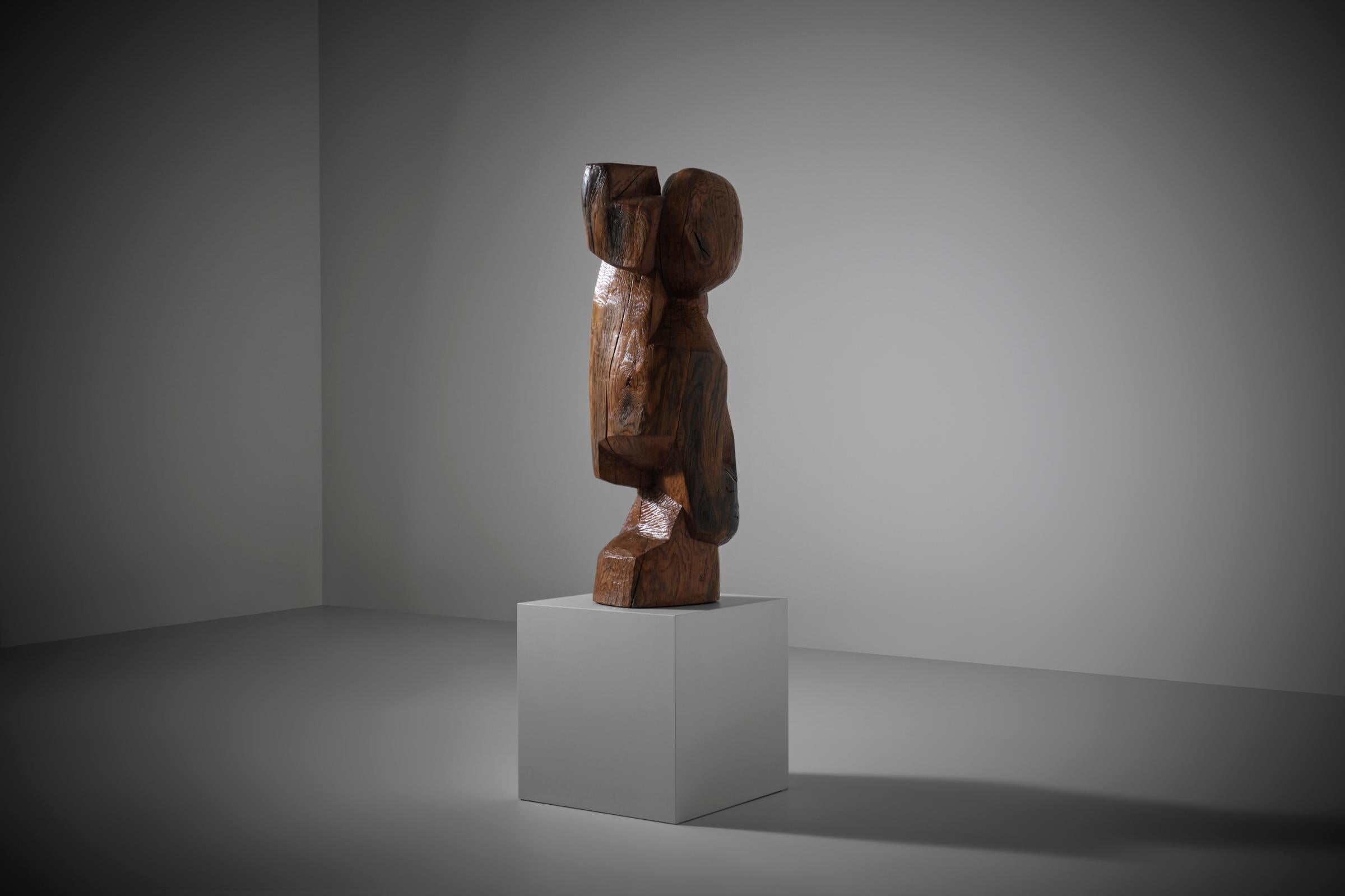 Abstract Oak wooden sculpture by Jef van Leeuwen, 1968 at 1stDibs