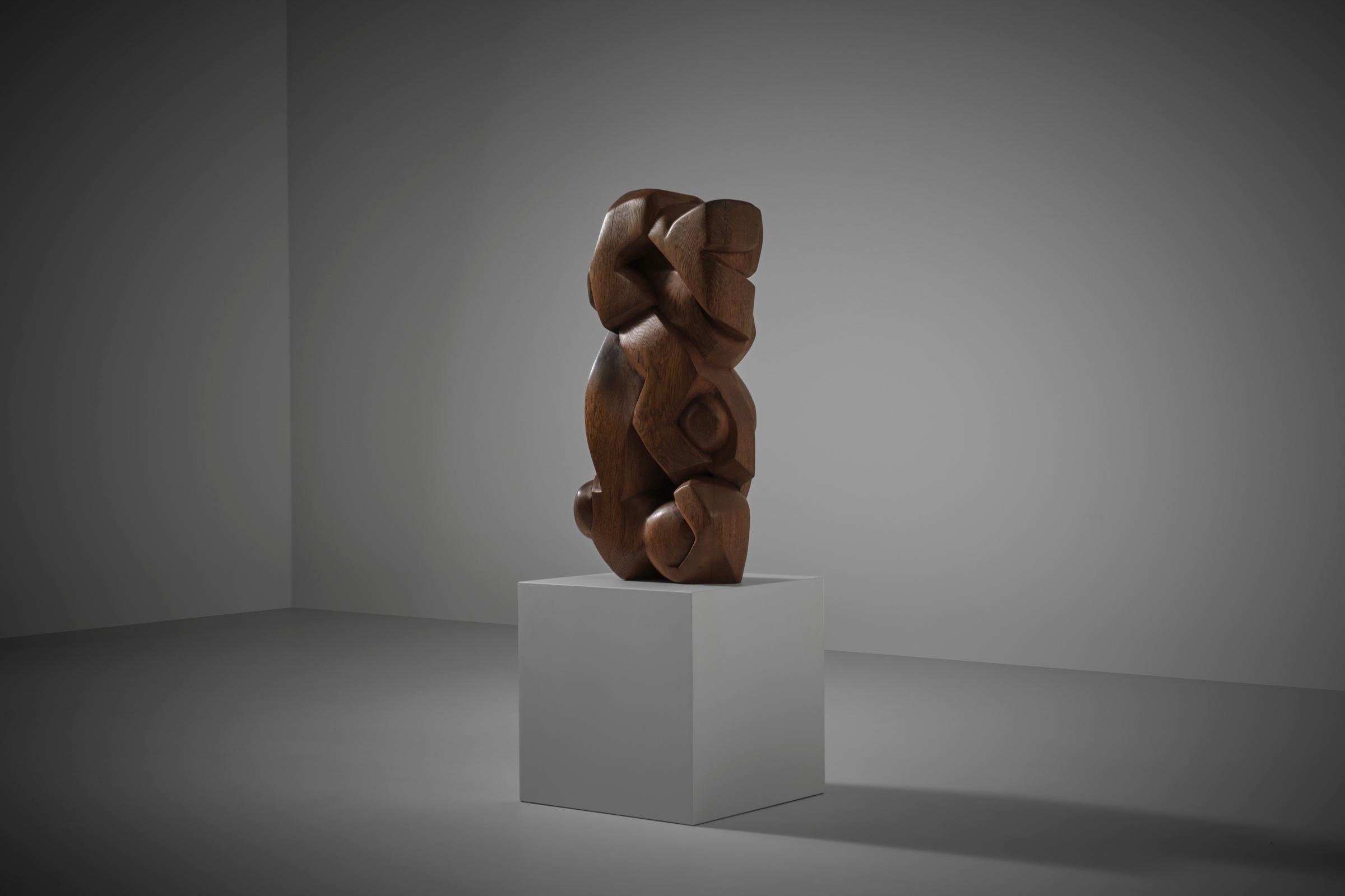 Abstract Oak Wooden Sculpture by Jef van Leeuwen, 1978 For Sale at 1stDibs