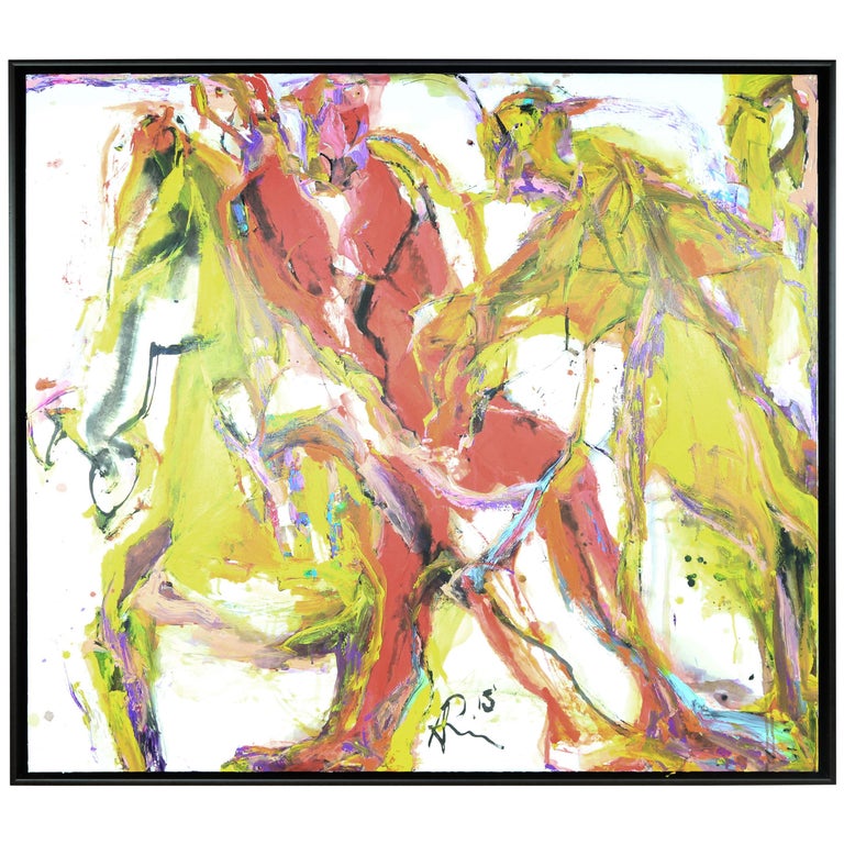 Abstract Oil on Rice Paper Painting titled "Red Journey 1" Andrew Lui ...