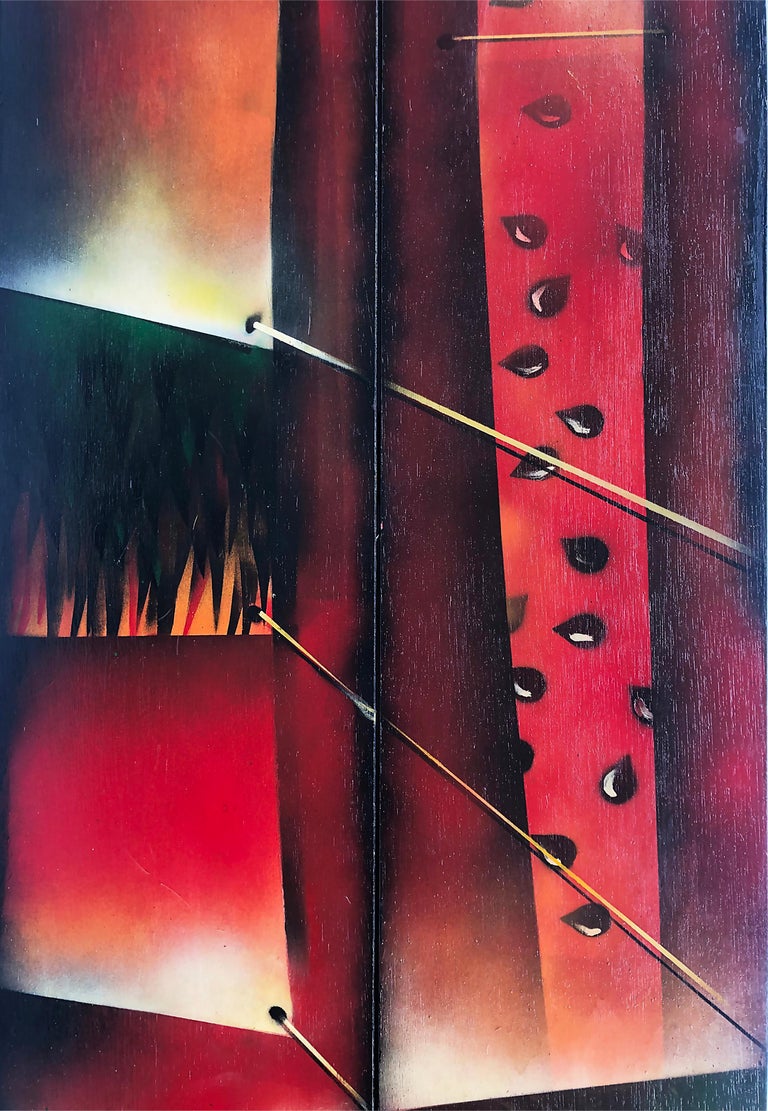 Abstract Painted 2-Panel Screens by Pedro Damian Cuban-American Artist ...