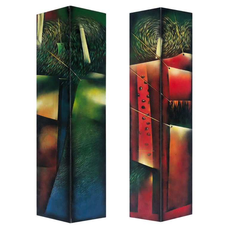 Abstract Painted 2-Panel Screens by Pedro Damian Cuban-American Artist ...