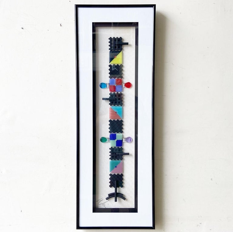 Abstract Postmodern Framed Colored Glass Art "Pathfinder Totem" For ...