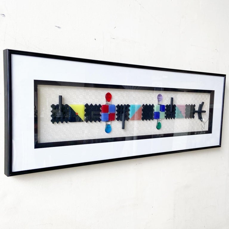 Abstract Postmodern Framed Colored Glass Art "Pathfinder Totem" For ...