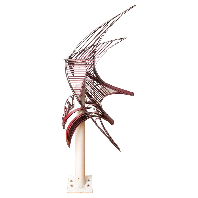 Abstract Red Metalwork Sculpture on Stand For Sale at 1stDibs