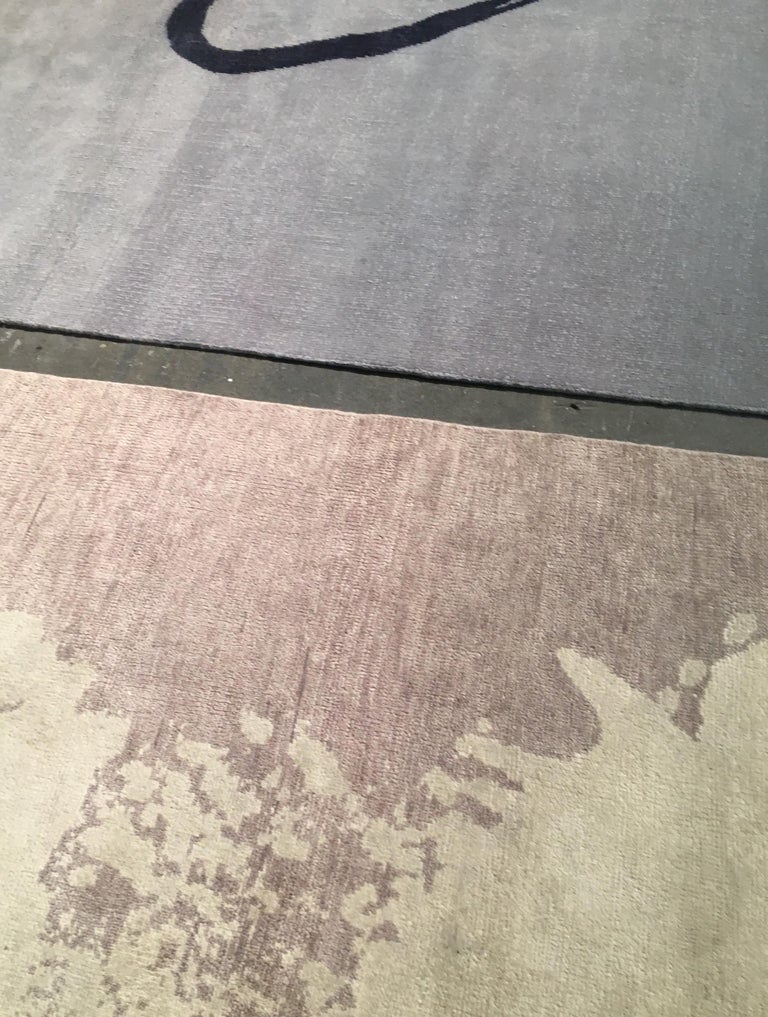Light Blue with Navy Post Modern Hand-Knotted Wool Rug in Japanese ...