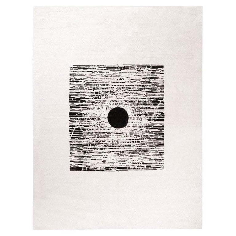 Abstract Rug, Hemp Design, White and Black For Sale at 1stDibs