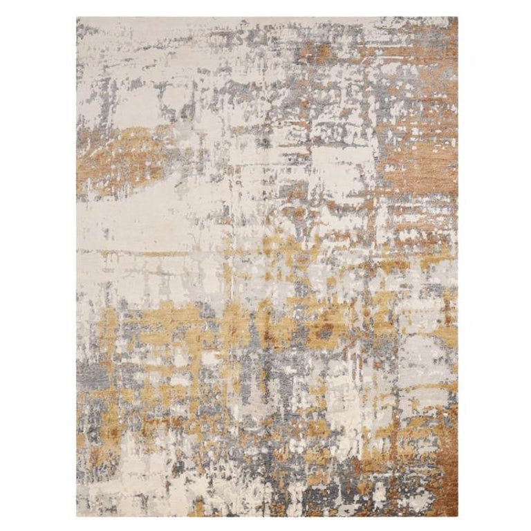 Abstract Rug, Silk and Wool, Brown and Grey Colors For Sale at 1stDibs
