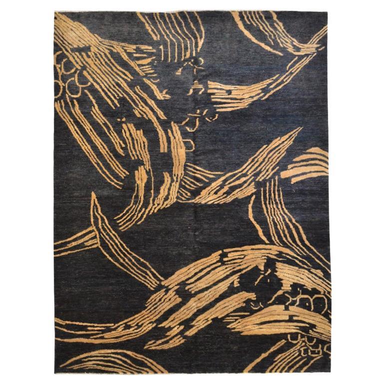 Organic Sea Design Wool and Silk Hand Knotted Abstract Sand and ...