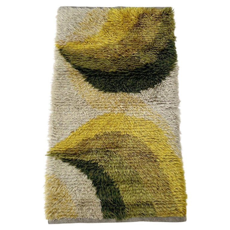 Abstract Scandinavian High Pile Abstract Rya Rug Carpet, Sweden, 1960s ...