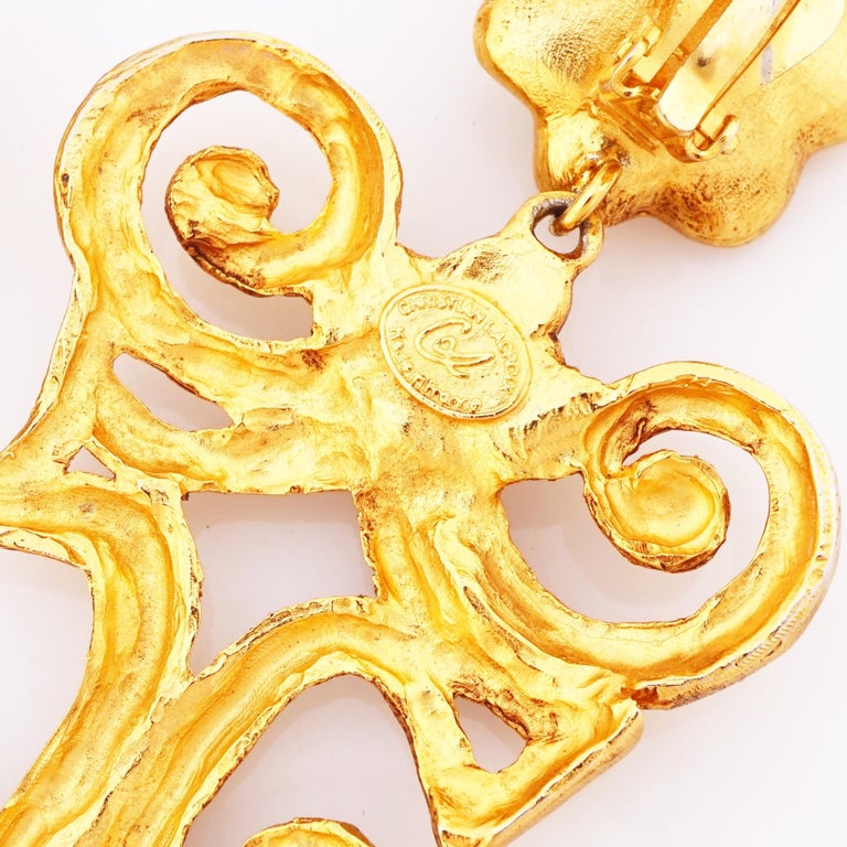 Abstract Scroll Drop Statement Earrings With Pearl Details By Christian ...