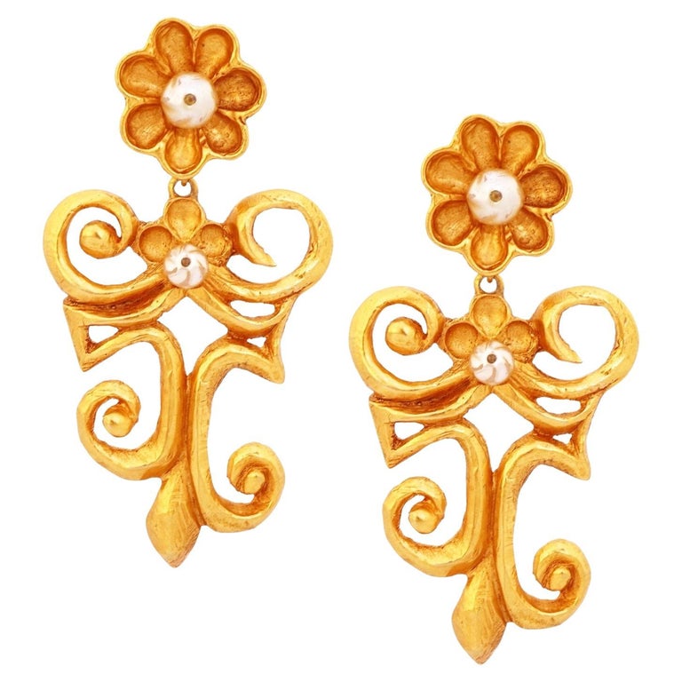 Abstract Scroll Drop Statement Earrings With Pearl Details By Christian ...