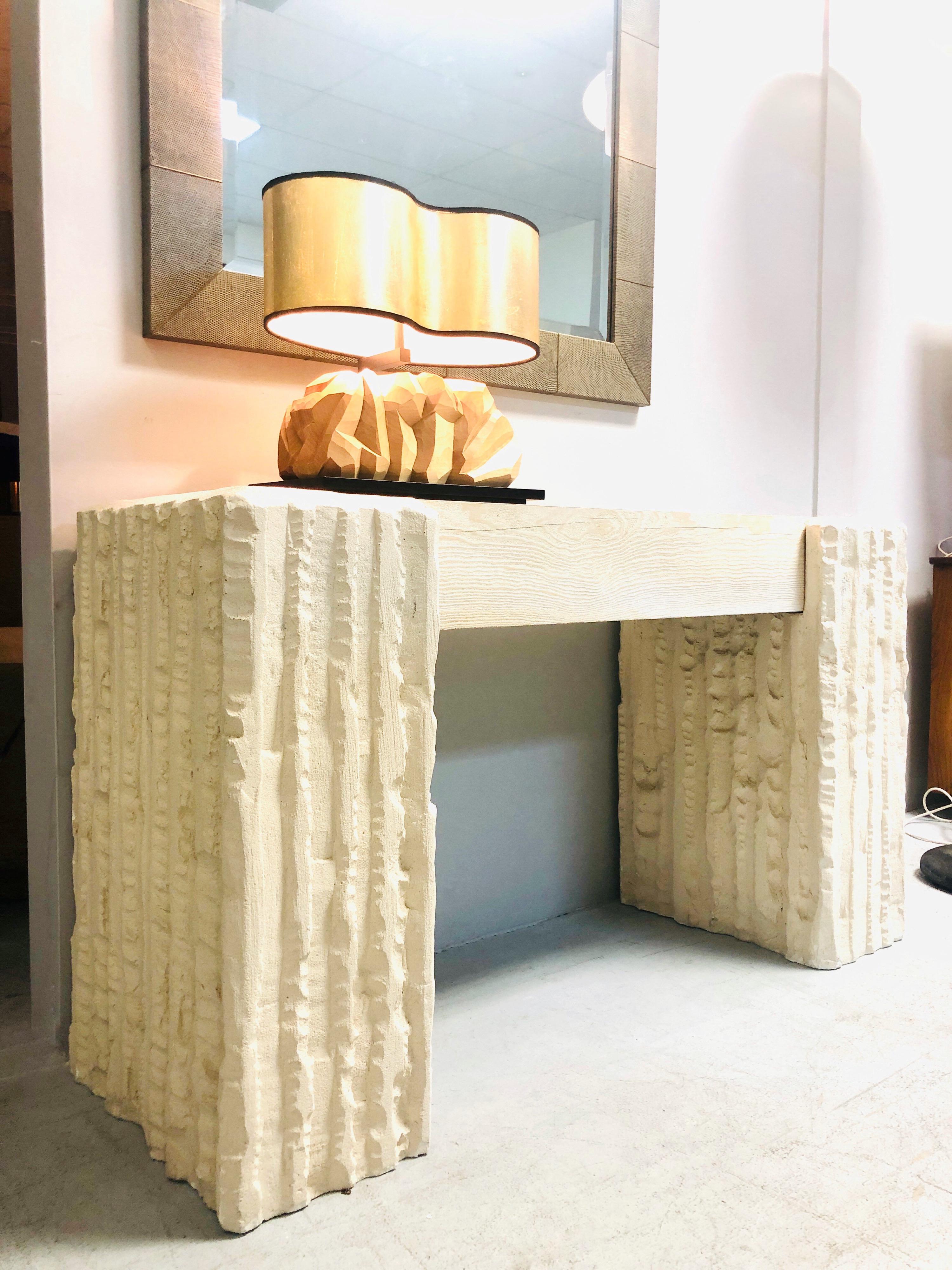 Abstract Sculptural Plaster and Wood Console Table, 1980s at 1stDibs ...