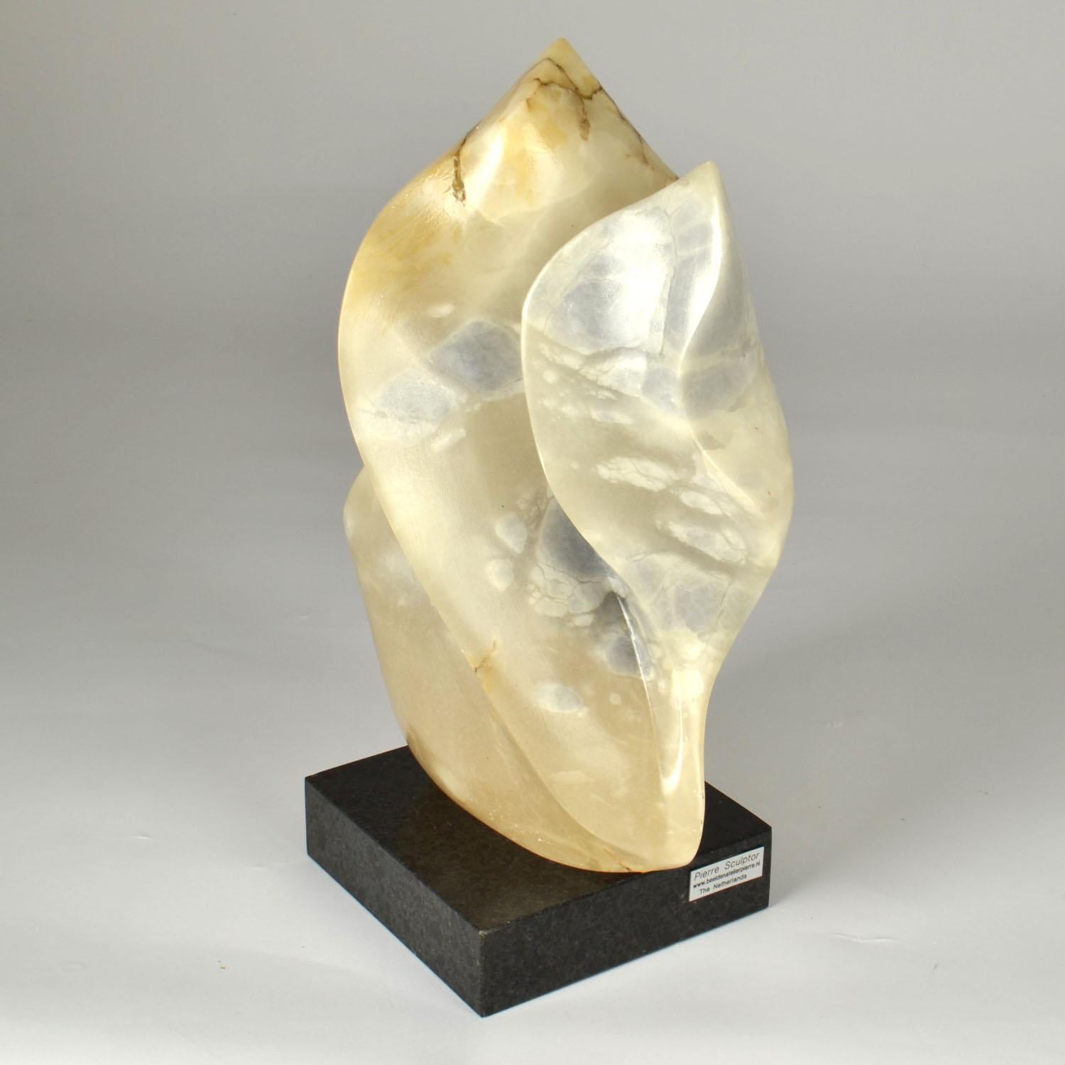 Abstract Organic Alabaster Sculpture on Black Plinth For Sale at 1stDibs