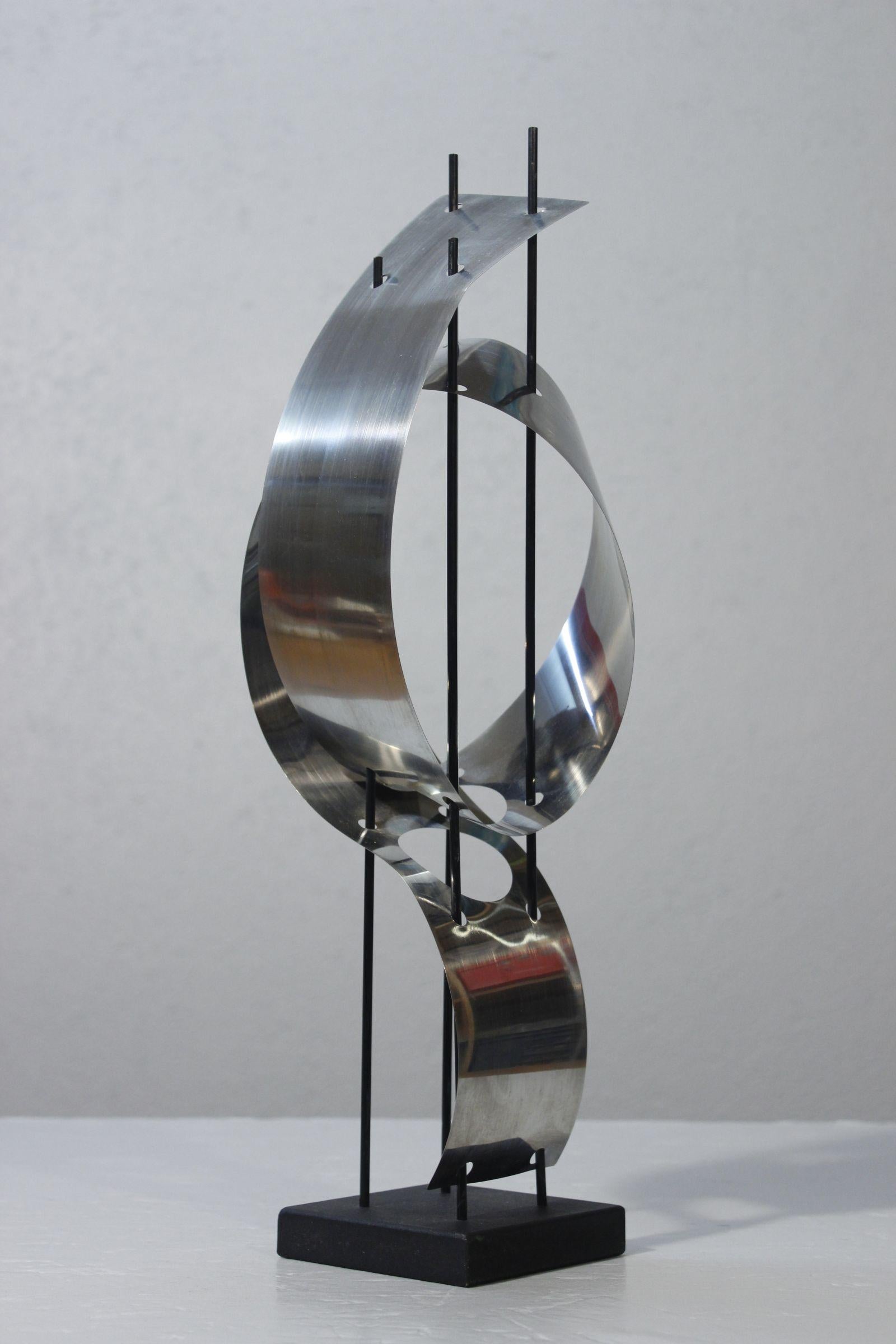 Abstract space Age sculpture in sheet metal on wooden base, France ...