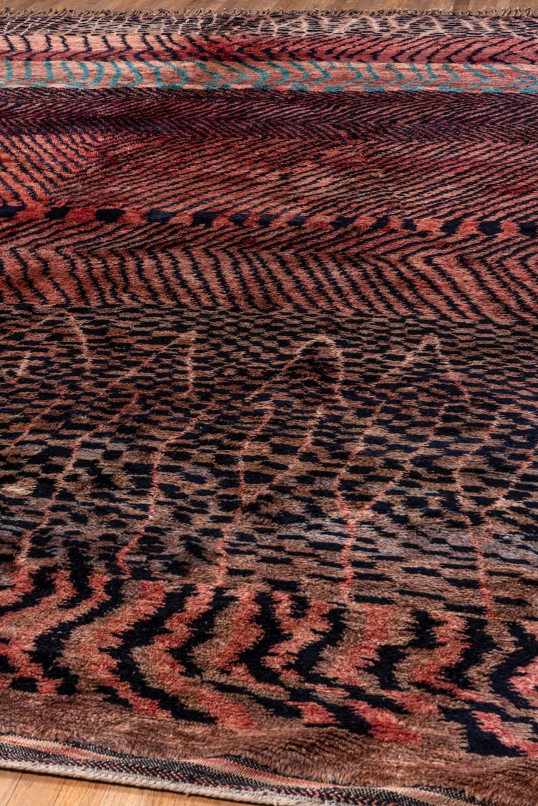 Abstract and Unique Modern Moroccan Rug, Coral and Black Color Palette ...