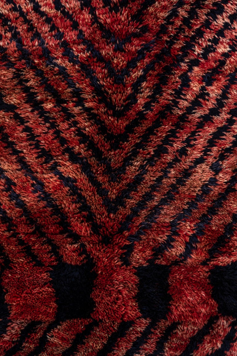 Abstract and Unique Modern Moroccan Rug, Coral and Black Color Palette ...