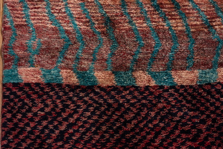 Abstract and Unique Modern Moroccan Rug, Coral and Black Color Palette ...