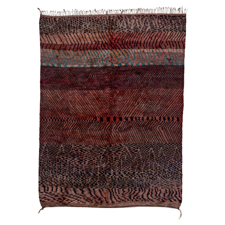 Abstract and Unique Modern Moroccan Rug, Coral and Black Color Palette ...