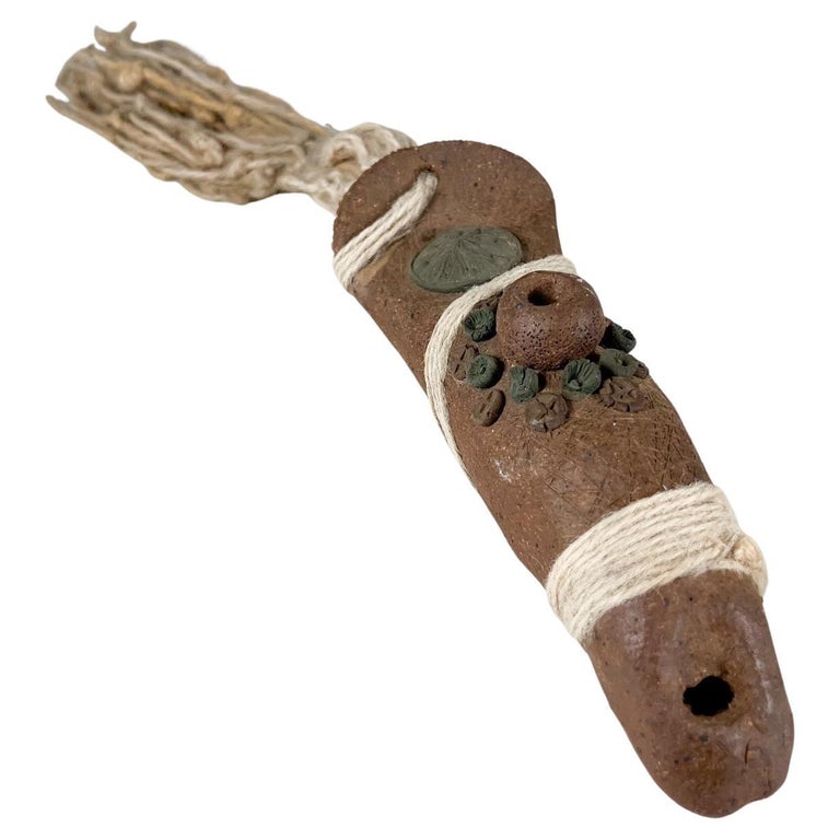 Abstract Vintage Pottery Art Flute Pipe Sculpture Ornately Crafted For ...