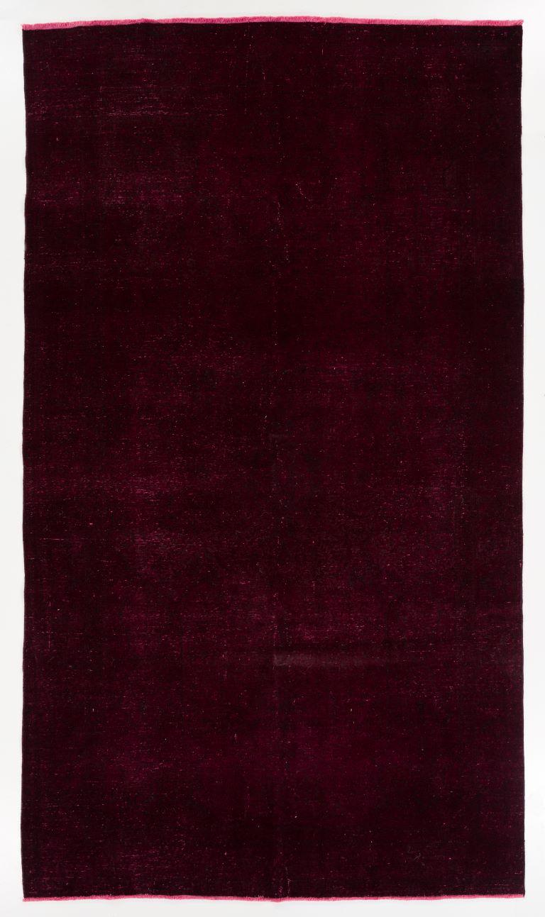 Abstract Vintage Rug Overdyed in Maroon Color For Sale at 1stDibs