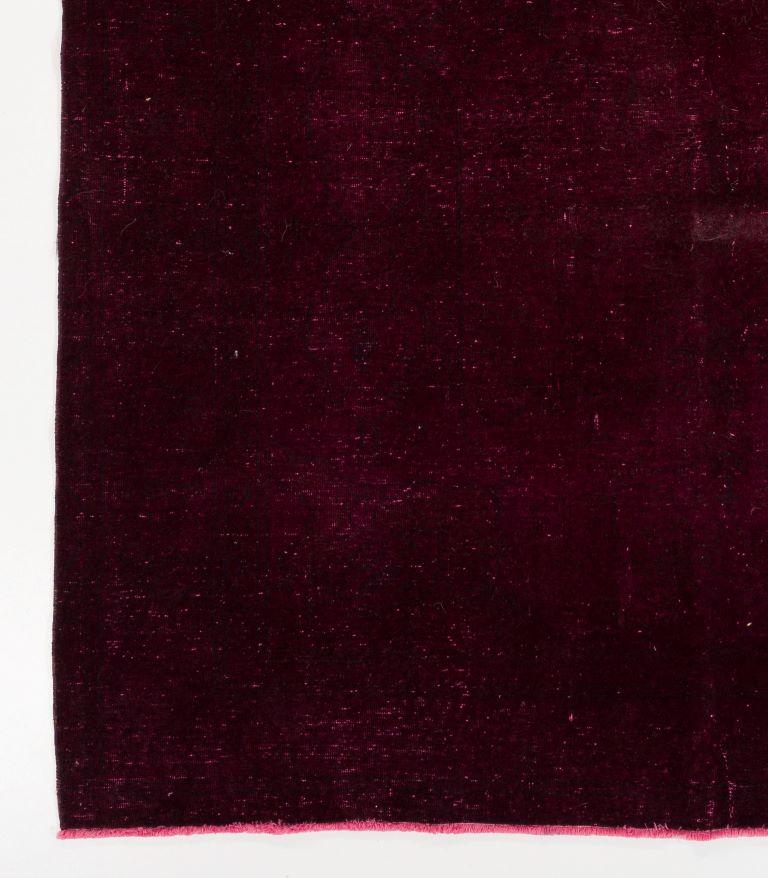 Abstract Vintage Rug Overdyed in Maroon Color For Sale at 1stDibs