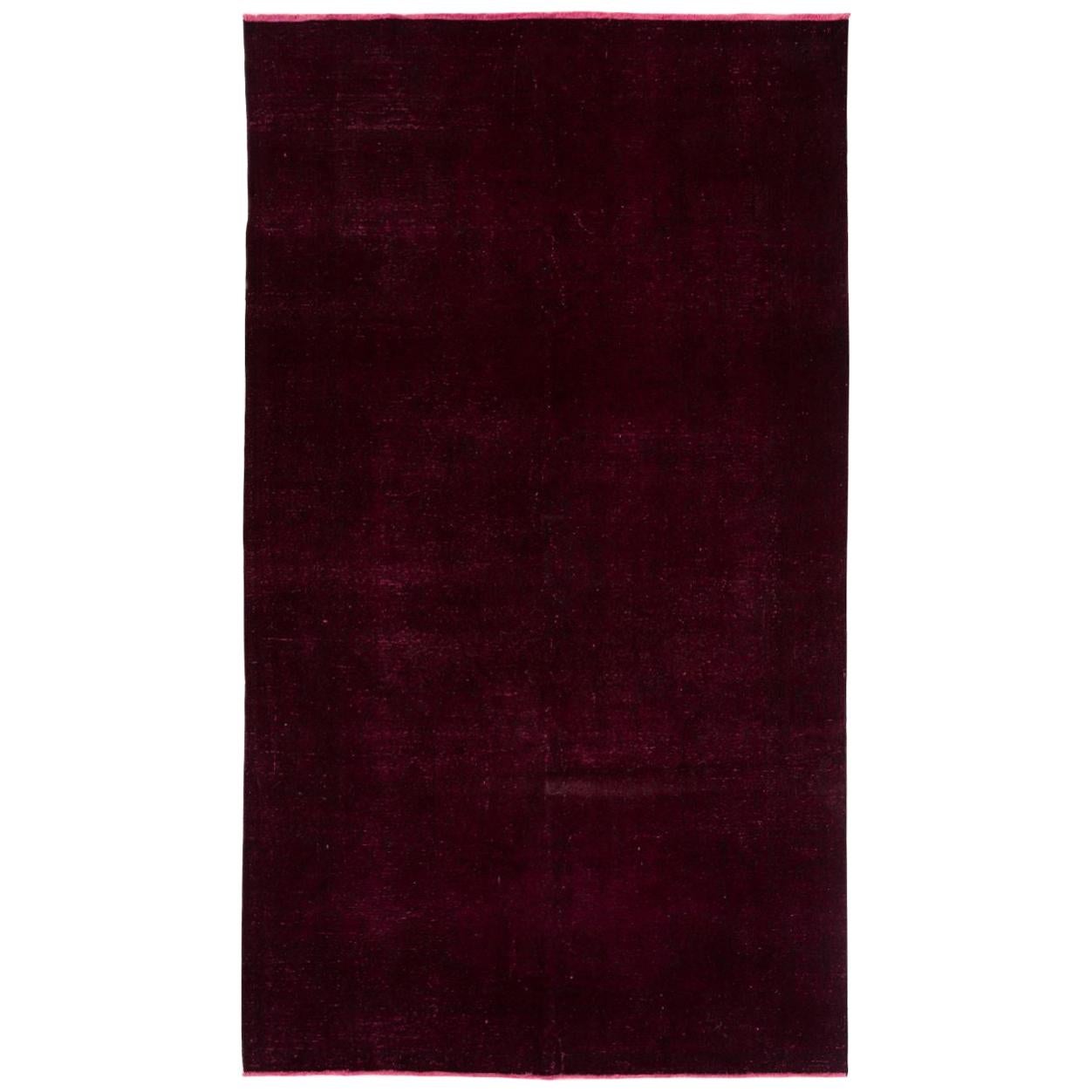 Abstract Vintage Rug Overdyed in Maroon Color For Sale at 1stDibs
