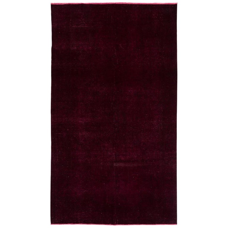 Abstract Vintage Rug Overdyed in Maroon Color For Sale at 1stDibs
