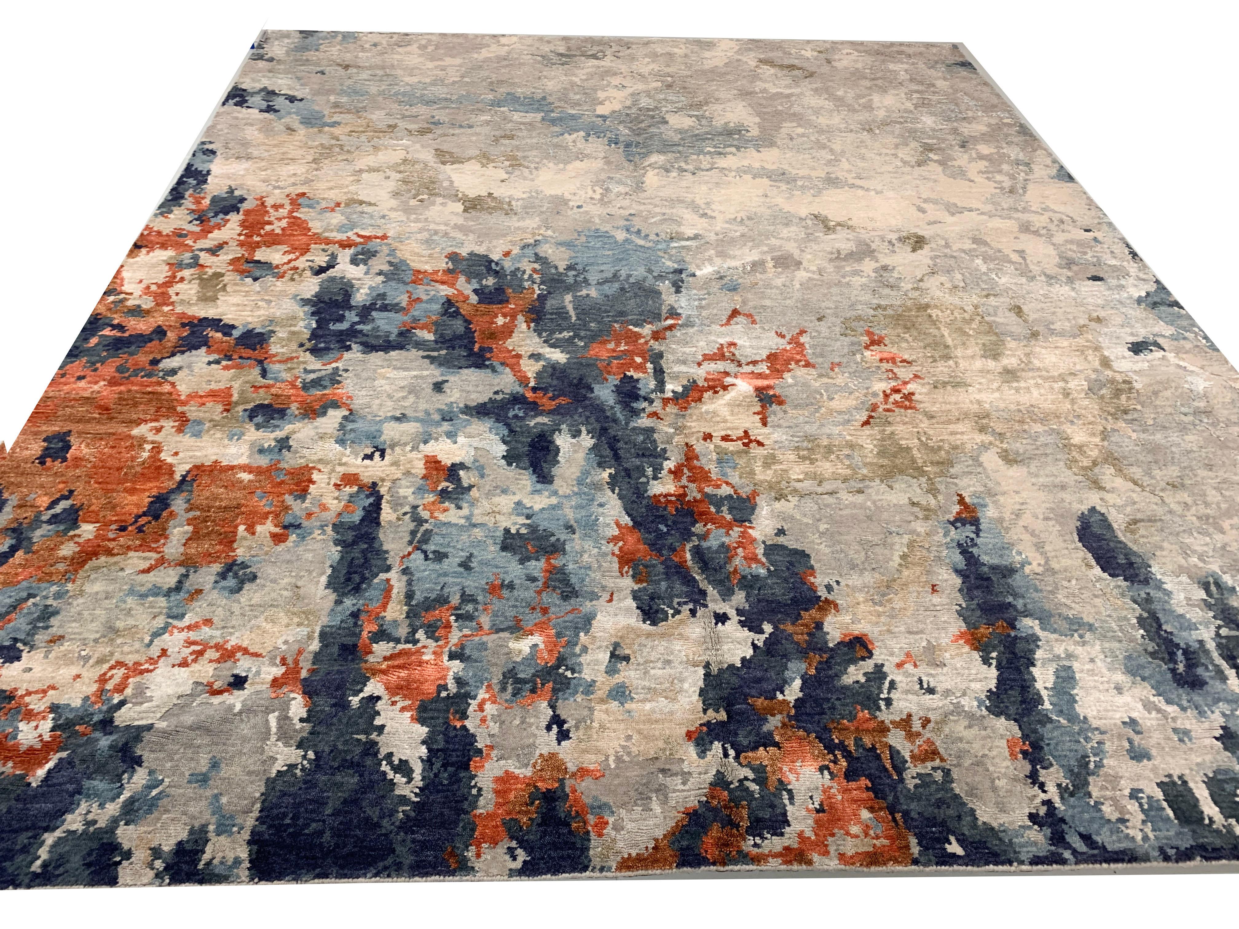 Abstract Viscose Contemporary Handwoven Rug, 8' x 10' For Sale at 1stDibs
