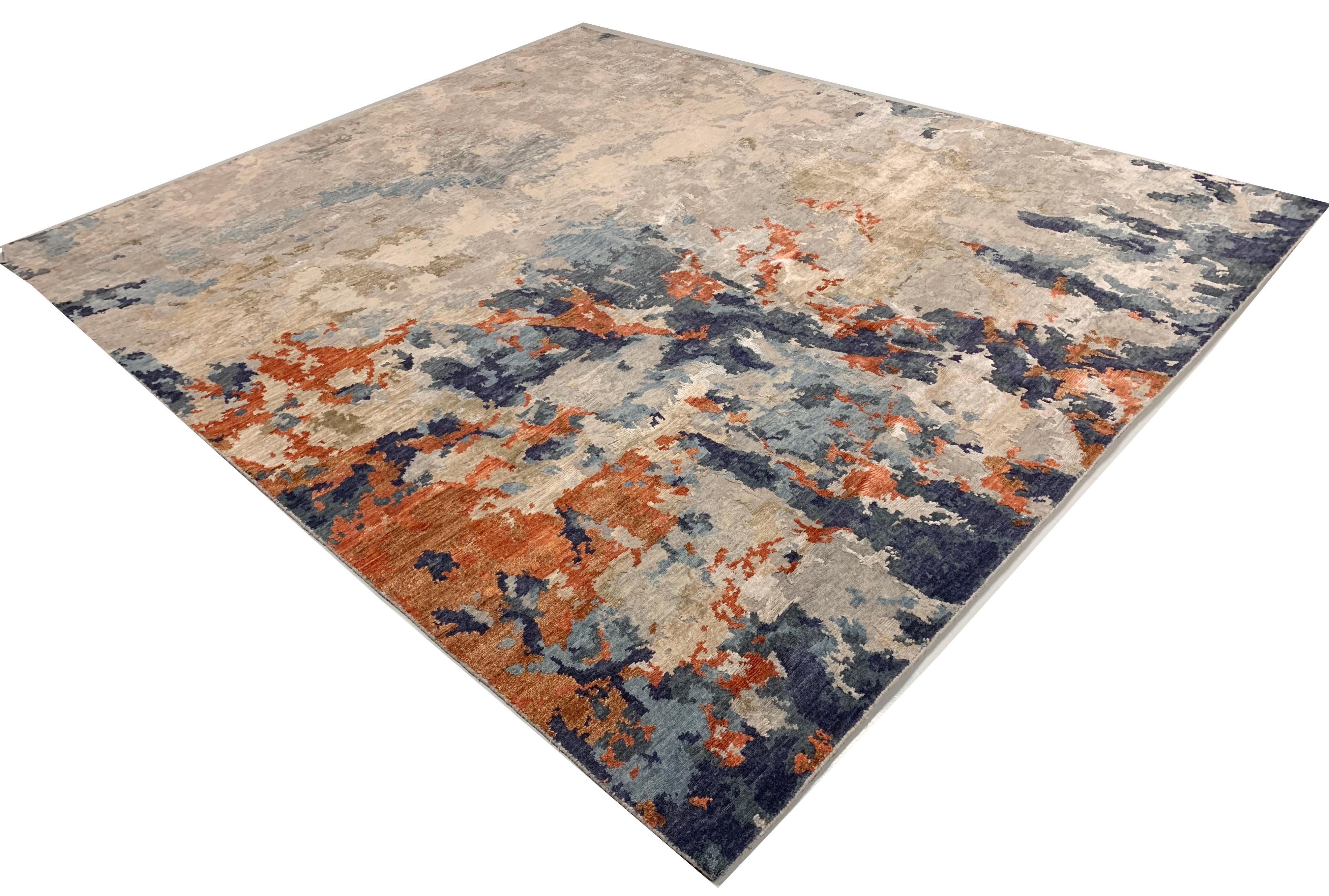 Abstract Viscose Contemporary Handwoven Rug, 8' x 10' For Sale at 1stDibs