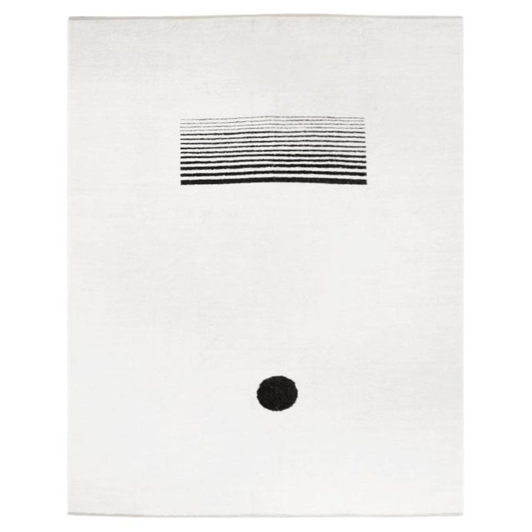 Abstract White Rug of Black Design Handmade in Hemp For Sale at 1stDibs