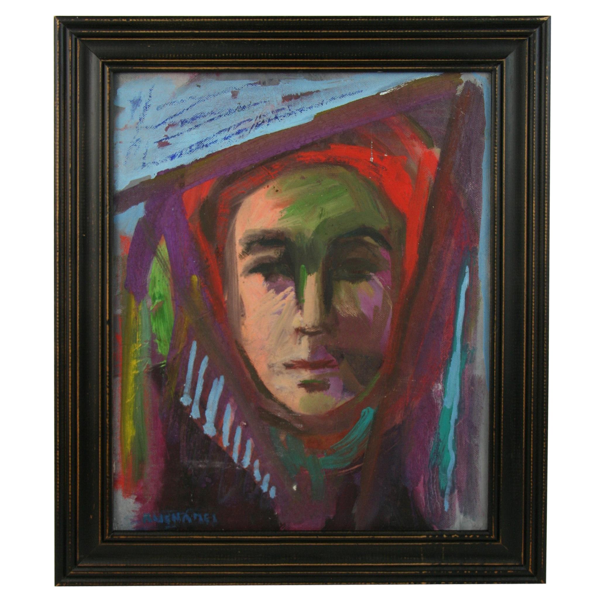 Painting, Stylized After Grant Wood's "Woman with Plants" at 1stDibs