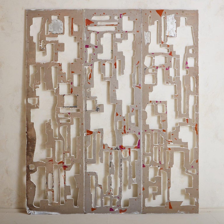 Abstract Wood Triptych with Geometric Cutouts, France 20th Century For ...