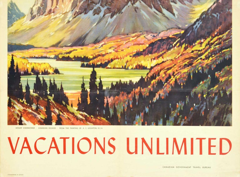 A.C. Leighton - Original Vintage Travel Poster Canadian Rockies Mount ...