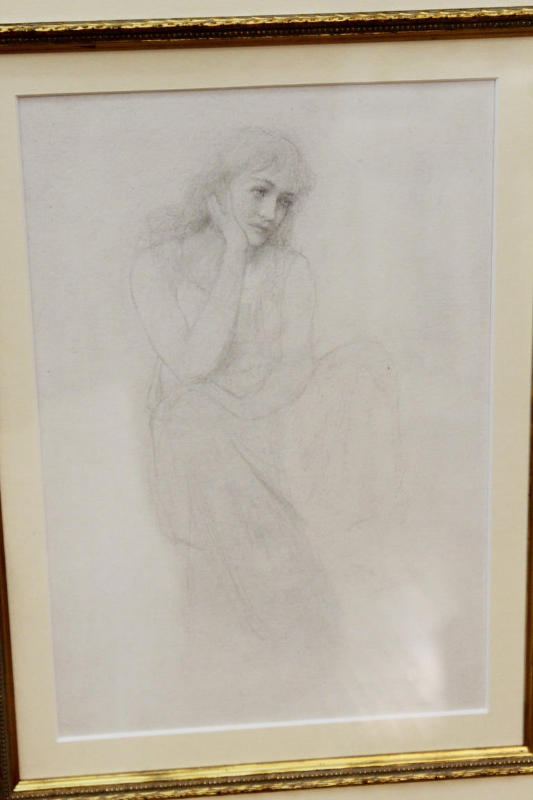 Academic Pencil Drawing of Pensive Woman, Framed For Sale at 1stDibs