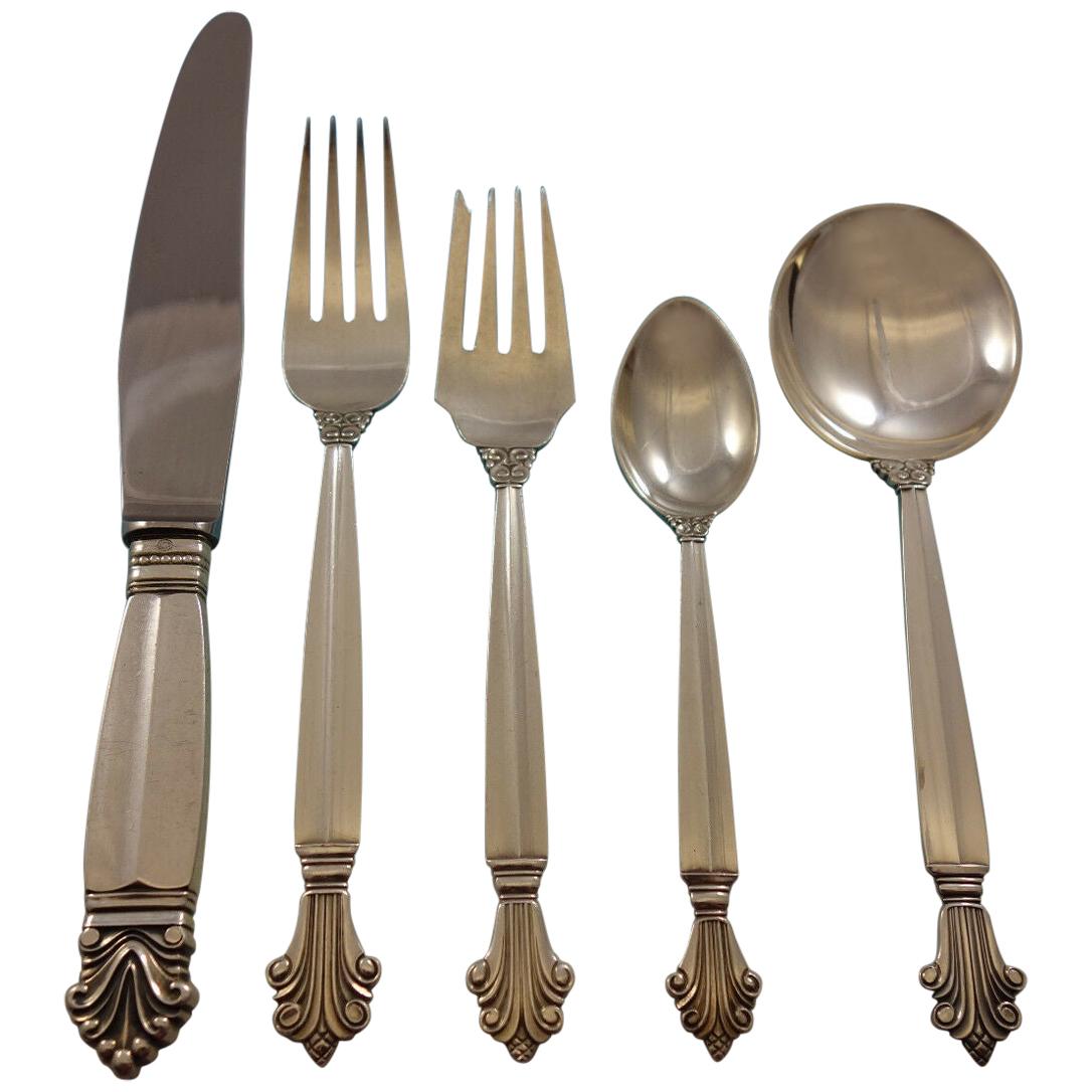 Acanthus by Georg Jensen Sterling Silver Flatware Set 8 Service 44 Pcs ...
