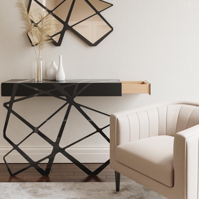 Accent Organic Console Table in Walnut Wood and Brushed Brass For Sale ...
