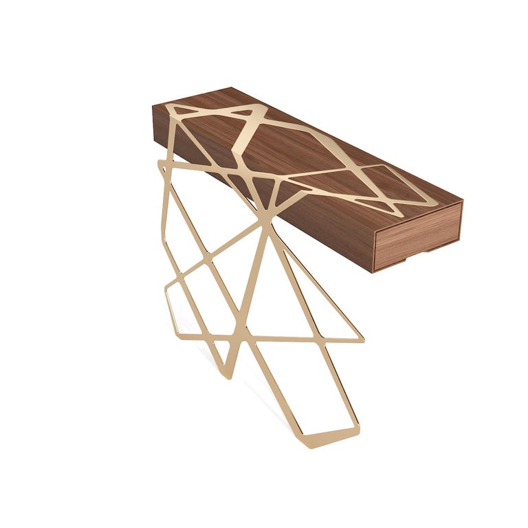 Accent Organic Console Table in Walnut Wood and Brushed Brass For Sale ...