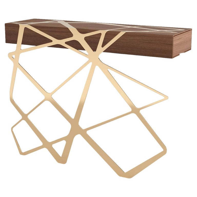 Accent Organic Console Table in Walnut Wood and Brushed Brass For Sale ...