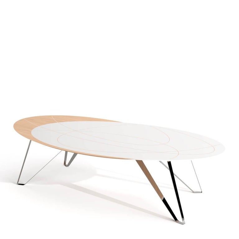 Accent Oval Shape Dining Table Oak Wood White Lacquer Polished ...