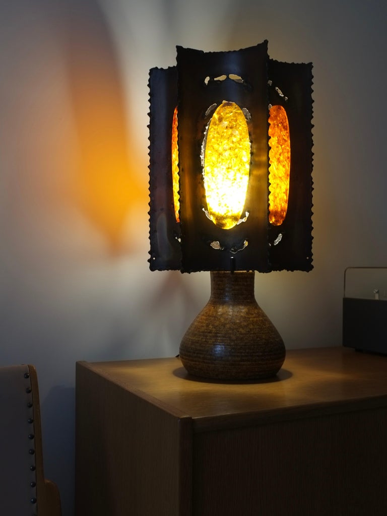 Accolay Brutalist Ceramic Amber Table Lamp, France, 1960s For Sale at ...