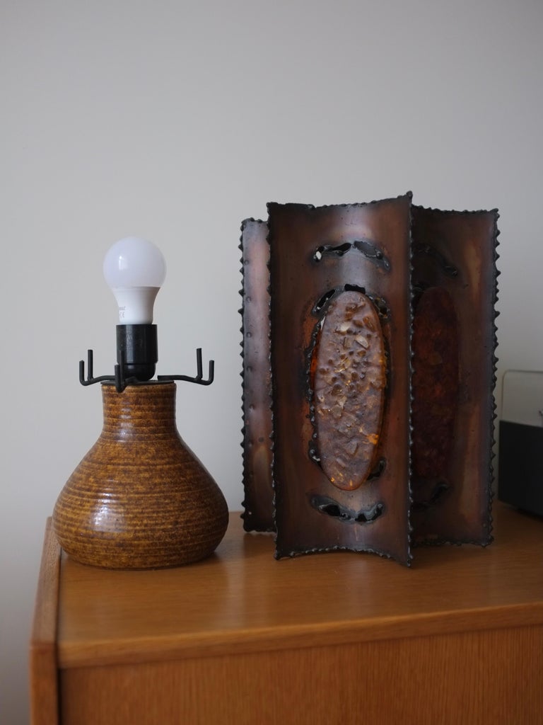 Accolay Brutalist Ceramic Amber Table Lamp, France, 1960s For Sale at ...