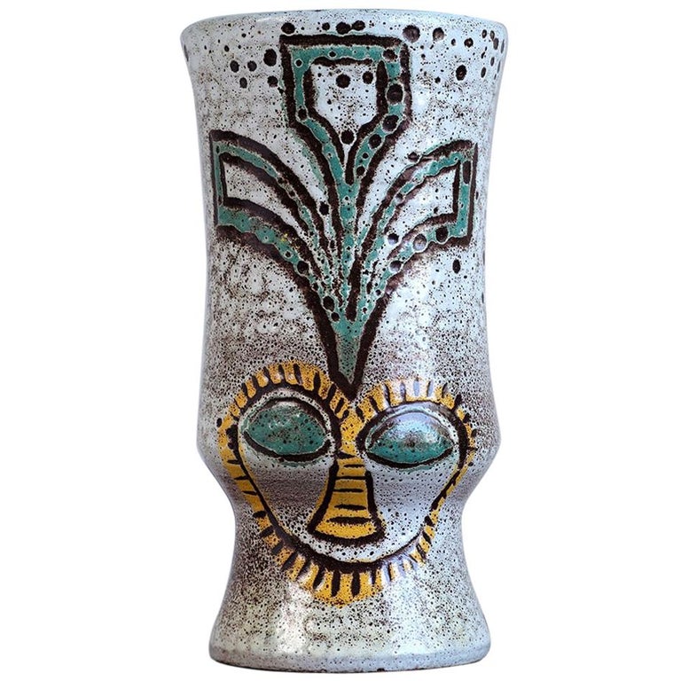 Accolay, Ethnic Vase with Two Faces, France, 1960 at 1stDibs
