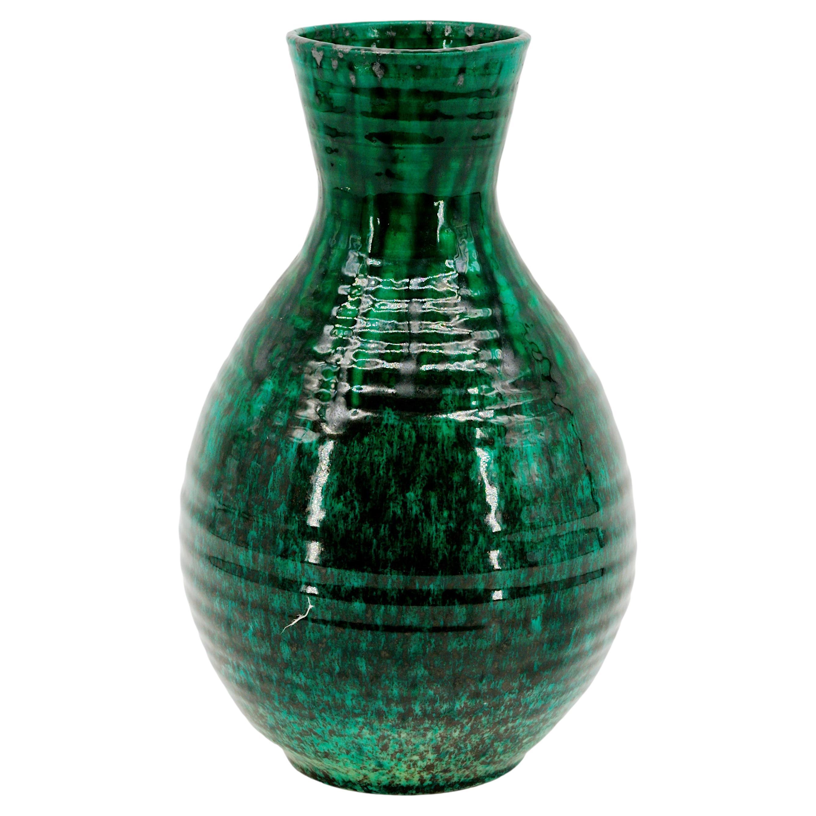 Mid Century Scalloped Aqua Blue Glass Vase, France, C.1950 For Sale at ...