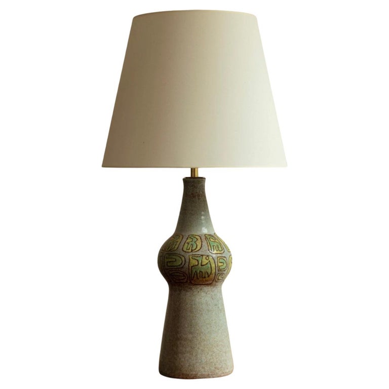 Accolay Table Lamp in Pale Blue and Grey Ceramic Decorated with the ...