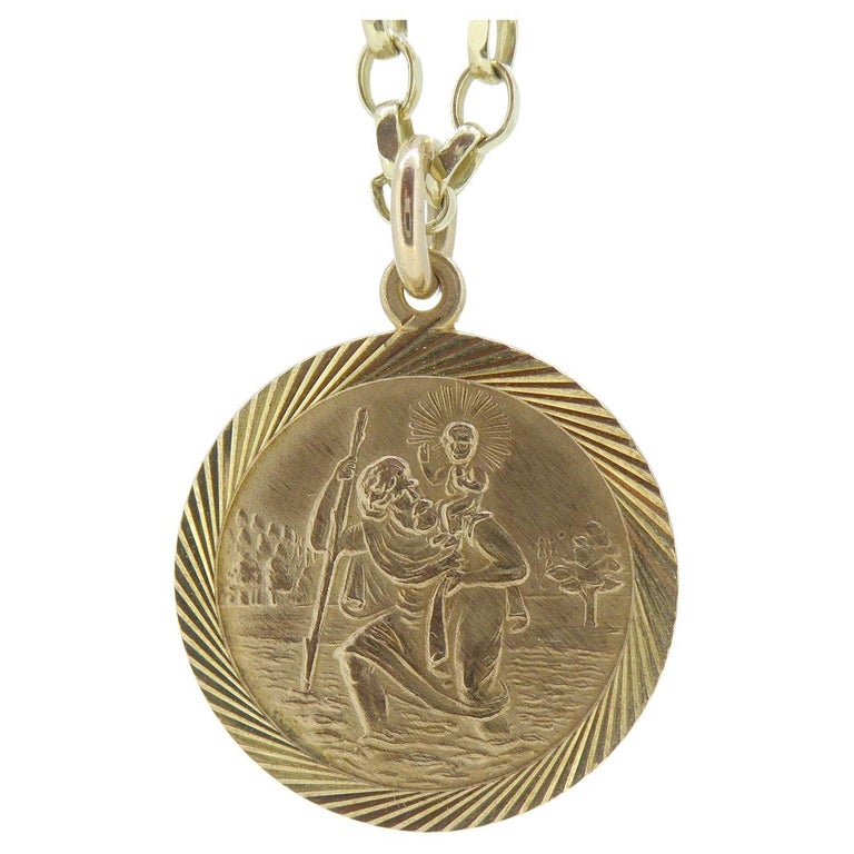 Vintage St. Christopher Pendant and Chain, Hallmarked 9ct Yellow Gold ...