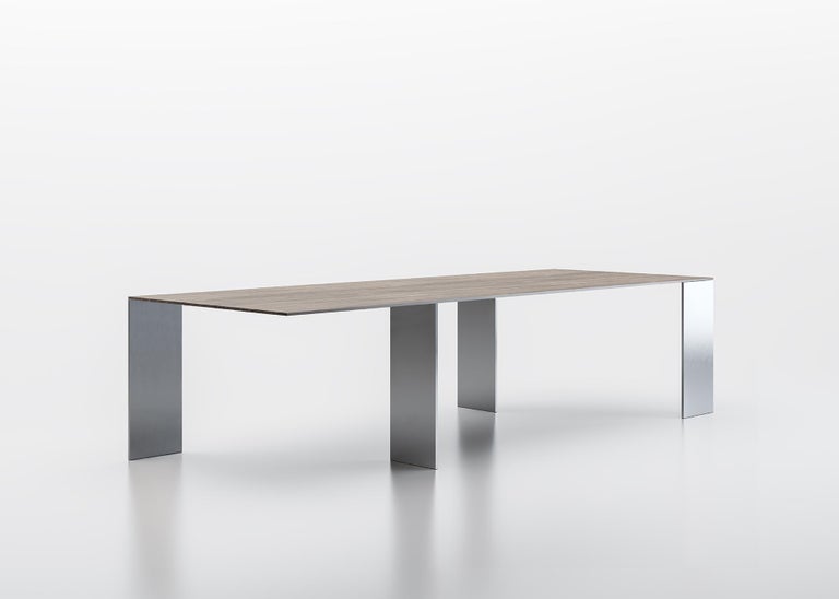 Acerbis Axis Large Table in Eucalyptus Wooden Top with Brushed Steel ...