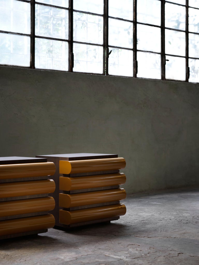 Acerbis Storet Drawers Cabinet in Dark Stained Walnut and Yellow Glossy ...